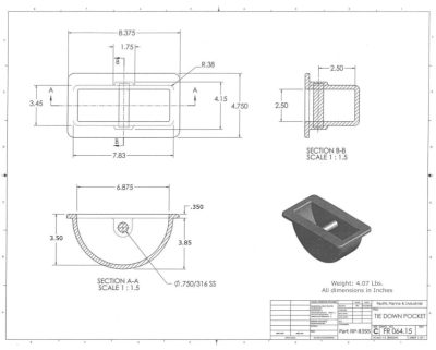 Aluminum Tie Down Point | Flush Rectangular Pocket